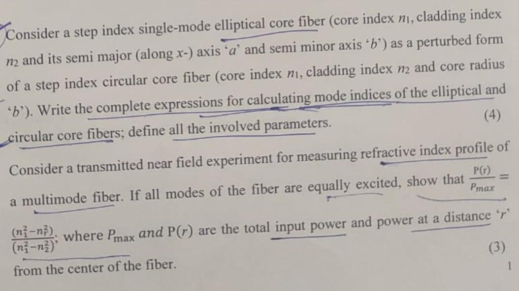 Solved Consider a step index single-mode elliptical core | Chegg.com