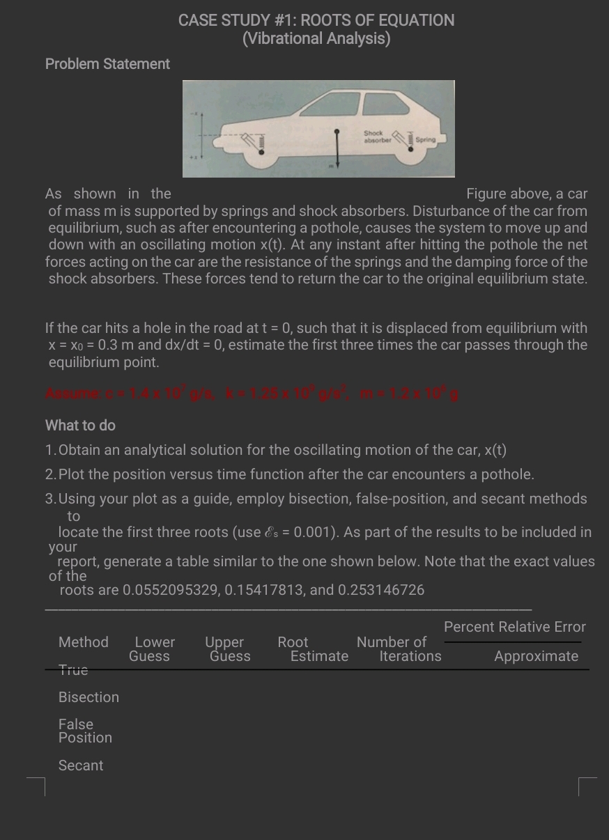 Solved CASE STUDY #1: ROOTS OF EQUATION(Vibrational | Chegg.com