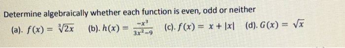 Solved Determine algebraically whether each function is | Chegg.com
