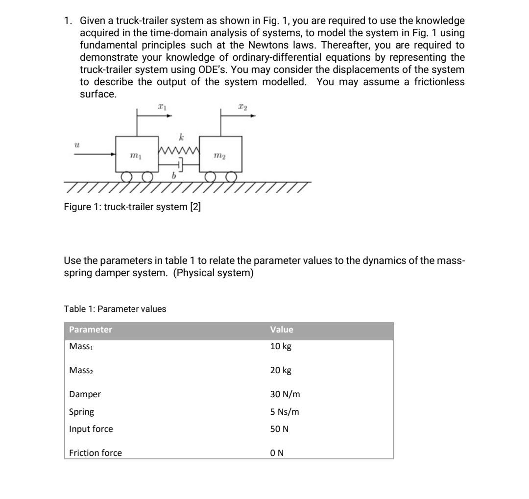 Solved 1. Given a truck-trailer system as shown in Fig. 1, | Chegg.com
