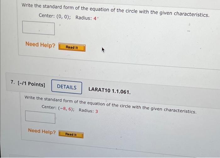 Solved Write the standard form of the equation of the circle | Chegg.com