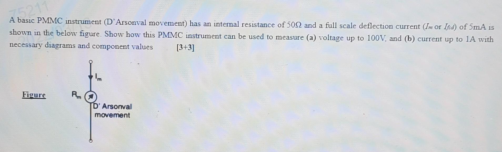 Solved A basic PMMC instrument (D'Arsonval movement) has an | Chegg.com