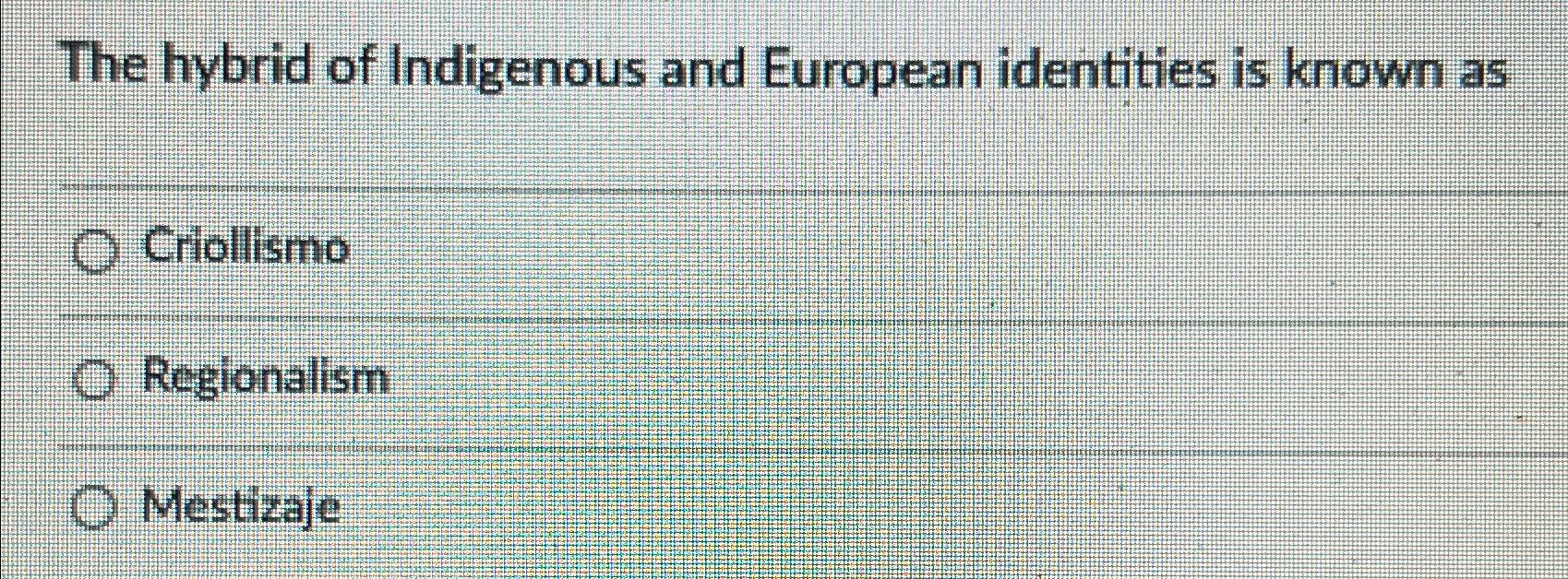 Solved The hybrid of Indigenous and European identities is | Chegg.com