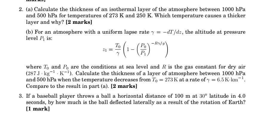 Solved (a) Calculate the thickness of an isothermal layer of | Chegg.com