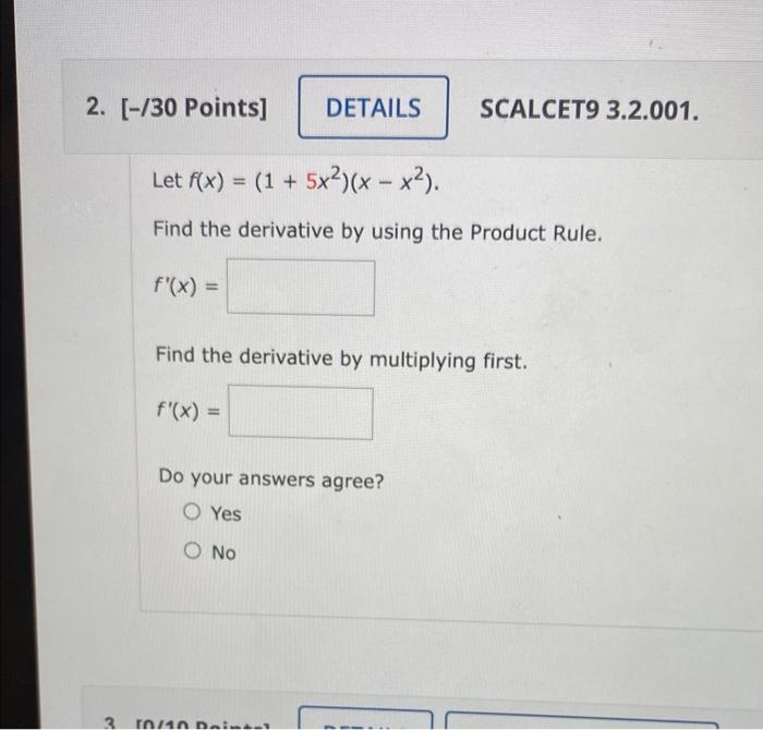 Solved Let f(x)=(1+5x2)(x−x2) Find the derivative by using | Chegg.com
