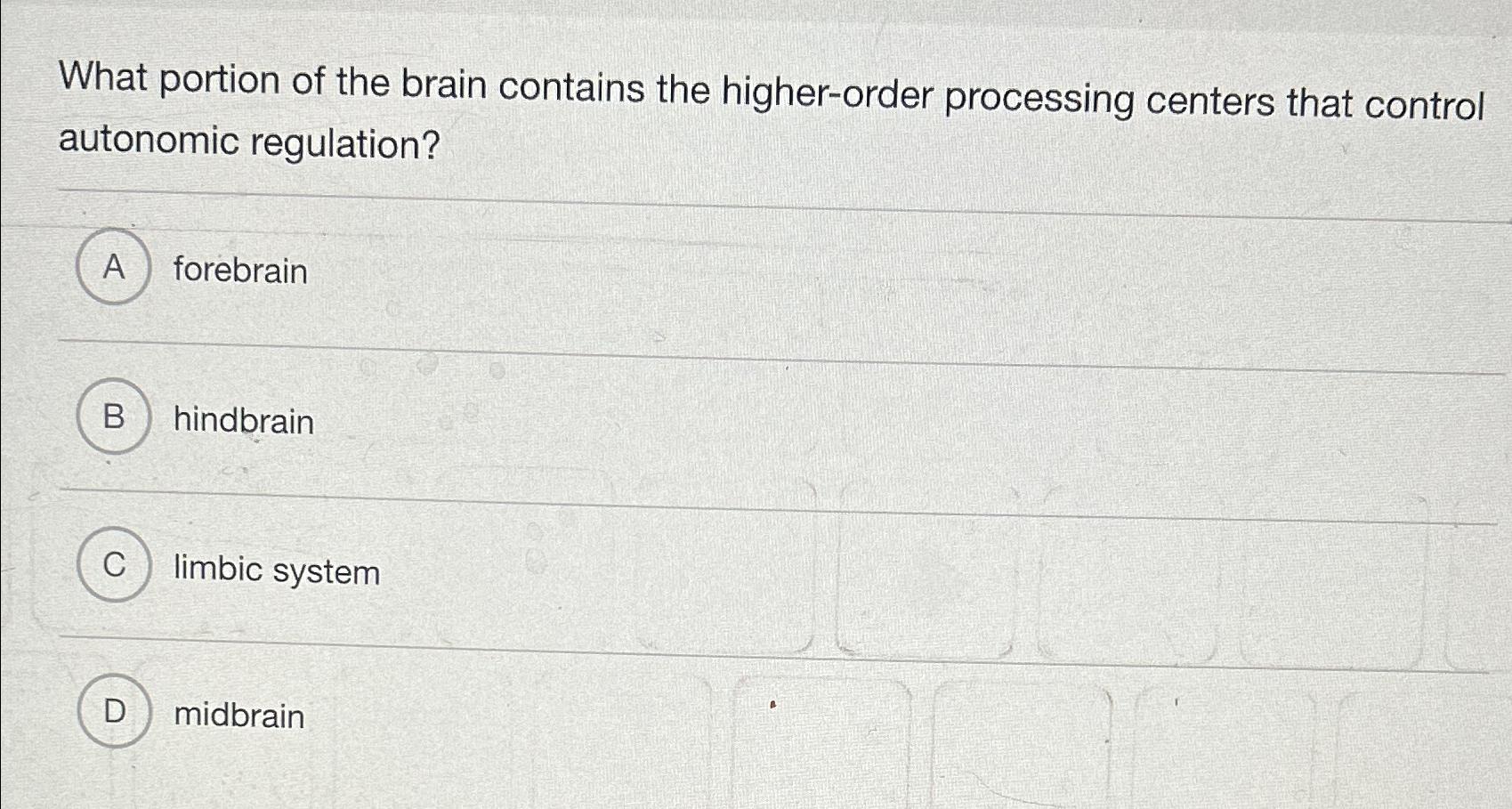 Solved What portion of the brain contains the higher-order | Chegg.com