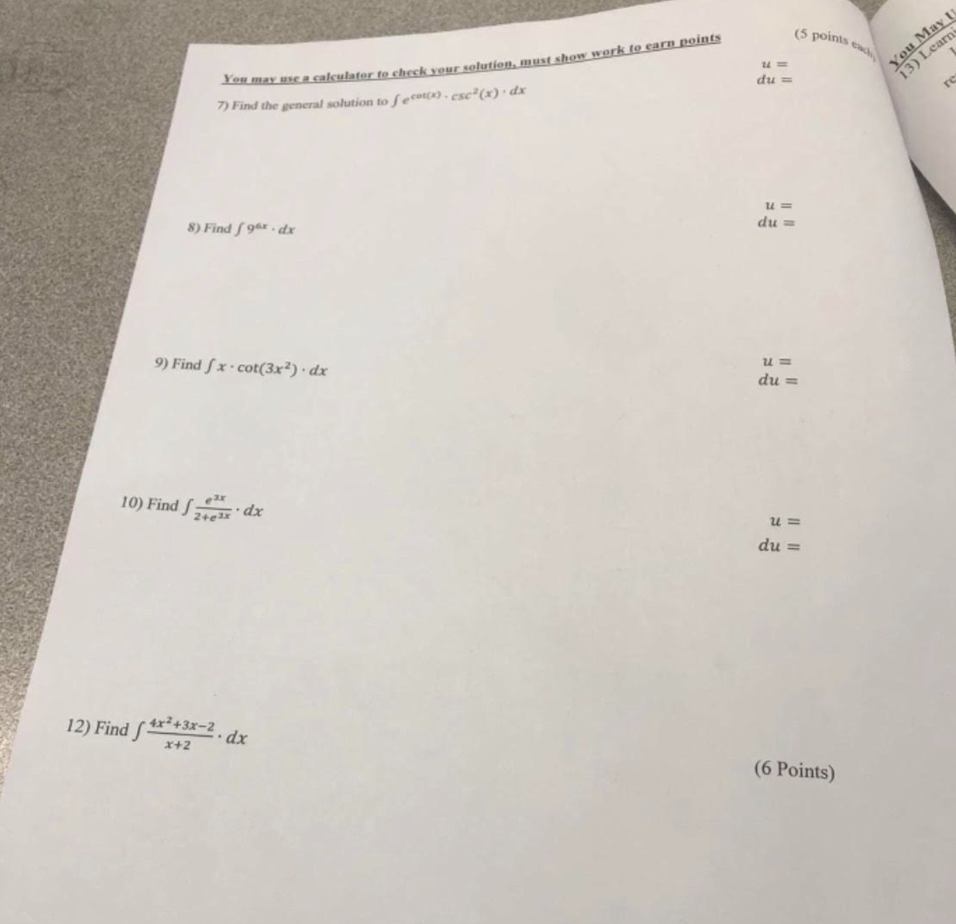 Solved You may use a calculater to check your solution, must | Chegg.com
