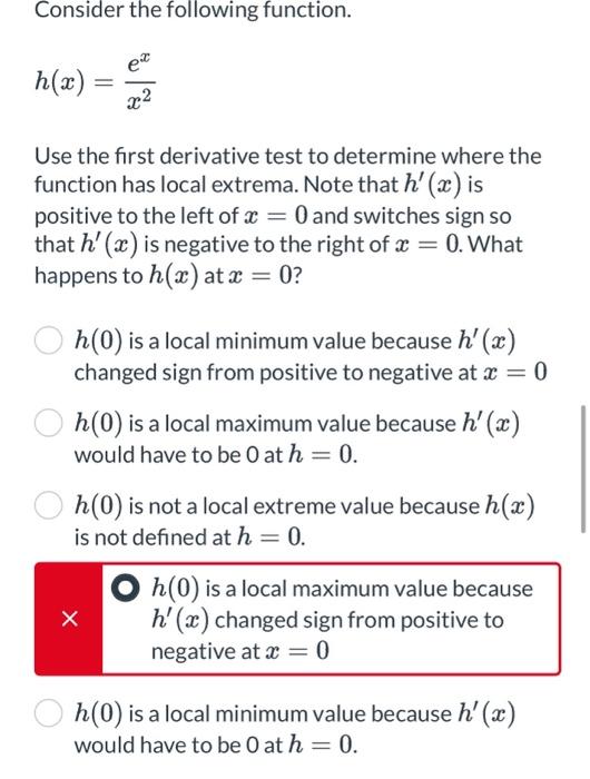Solved Consider the following function. h(x)=x2ex Use the | Chegg.com