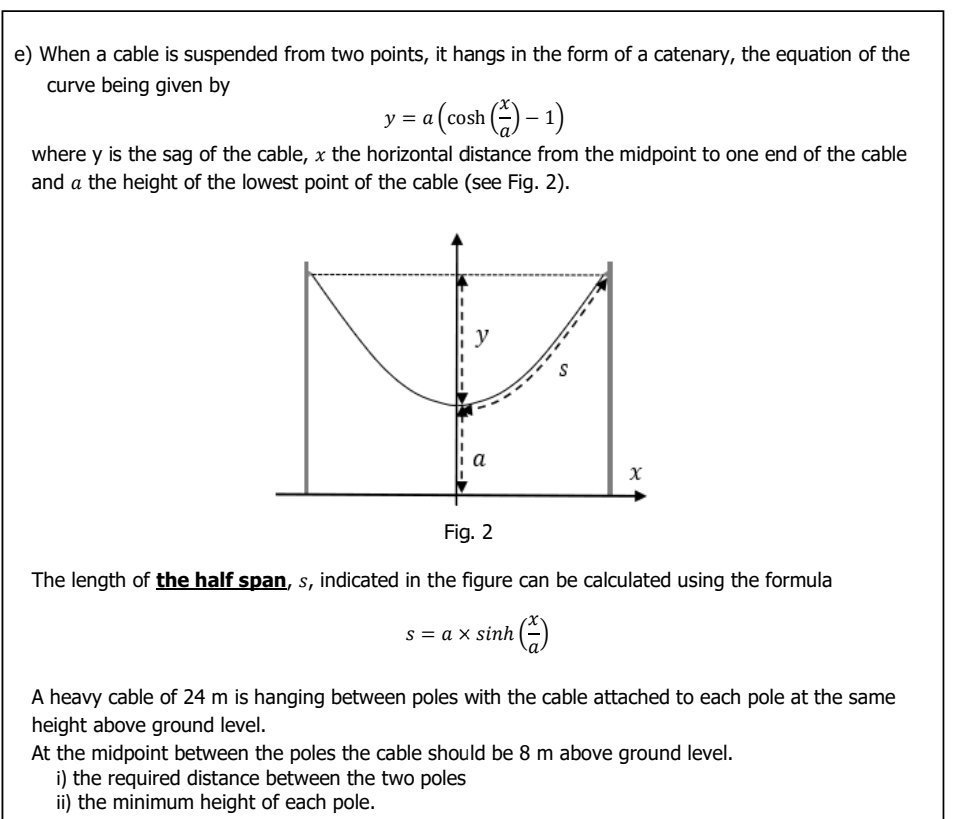 Solved e) ﻿When a cable is suspended from two points, it | Chegg.com
