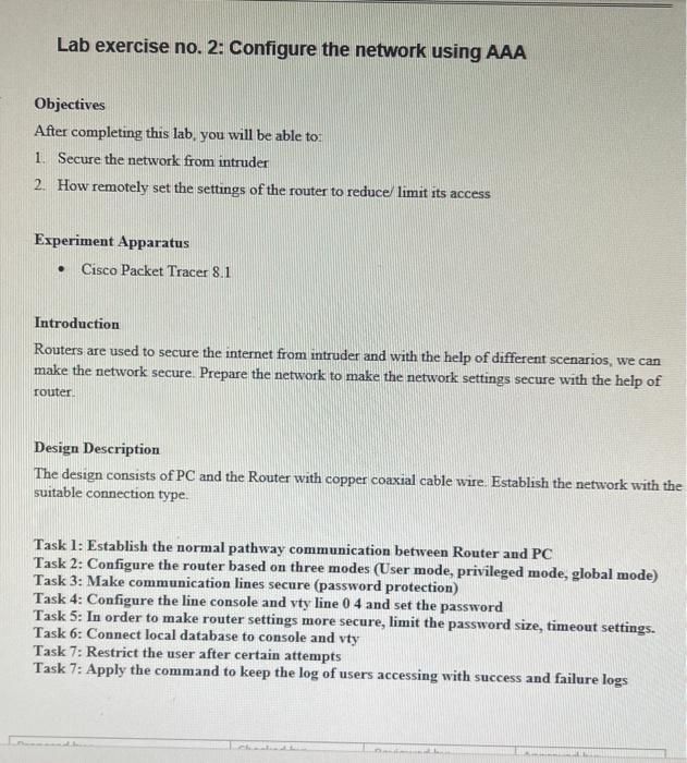 Solved Lab exercise no. 2: Configure the network using AAA | Chegg.com