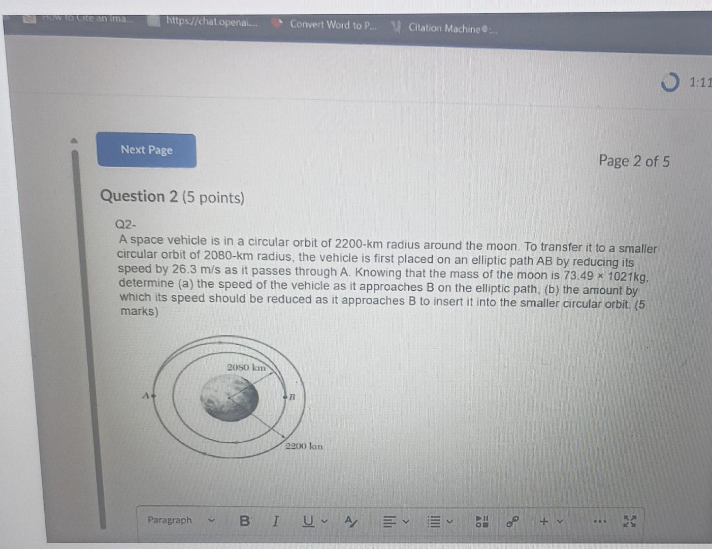 Solved Q2- A space vehicle is in a circular orbit of 2200−km | Chegg.com