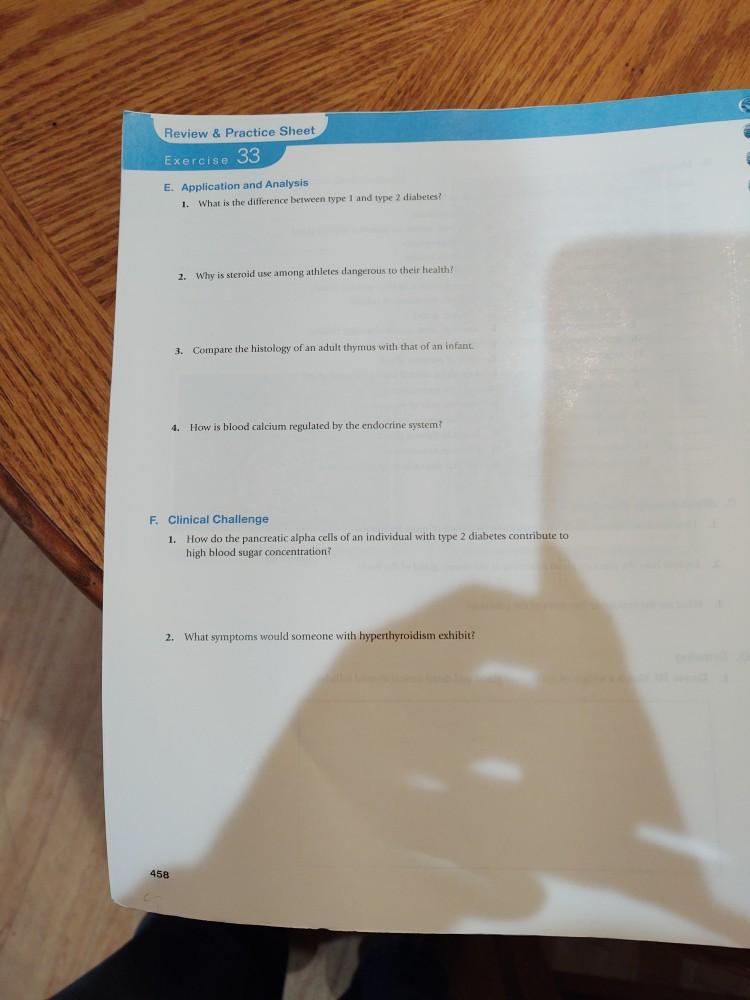 Solved Review & Practice Sheet Exercise 33 E. Application | Chegg.com