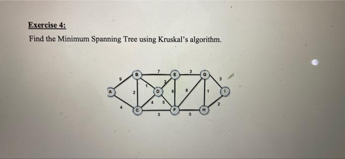 Solved Exercise 4: Find the Minimum Spanning Tree using | Chegg.com