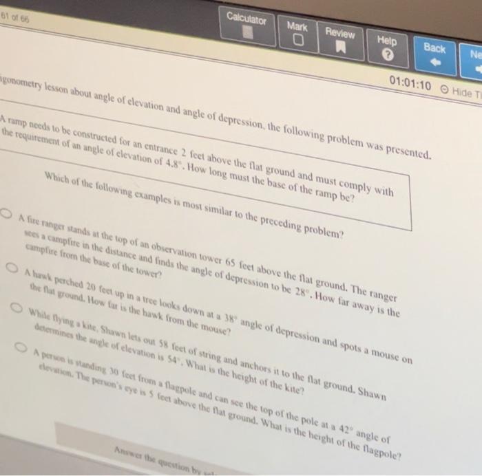 Solved nometry lesson about angle of elevation and angle of | Chegg.com