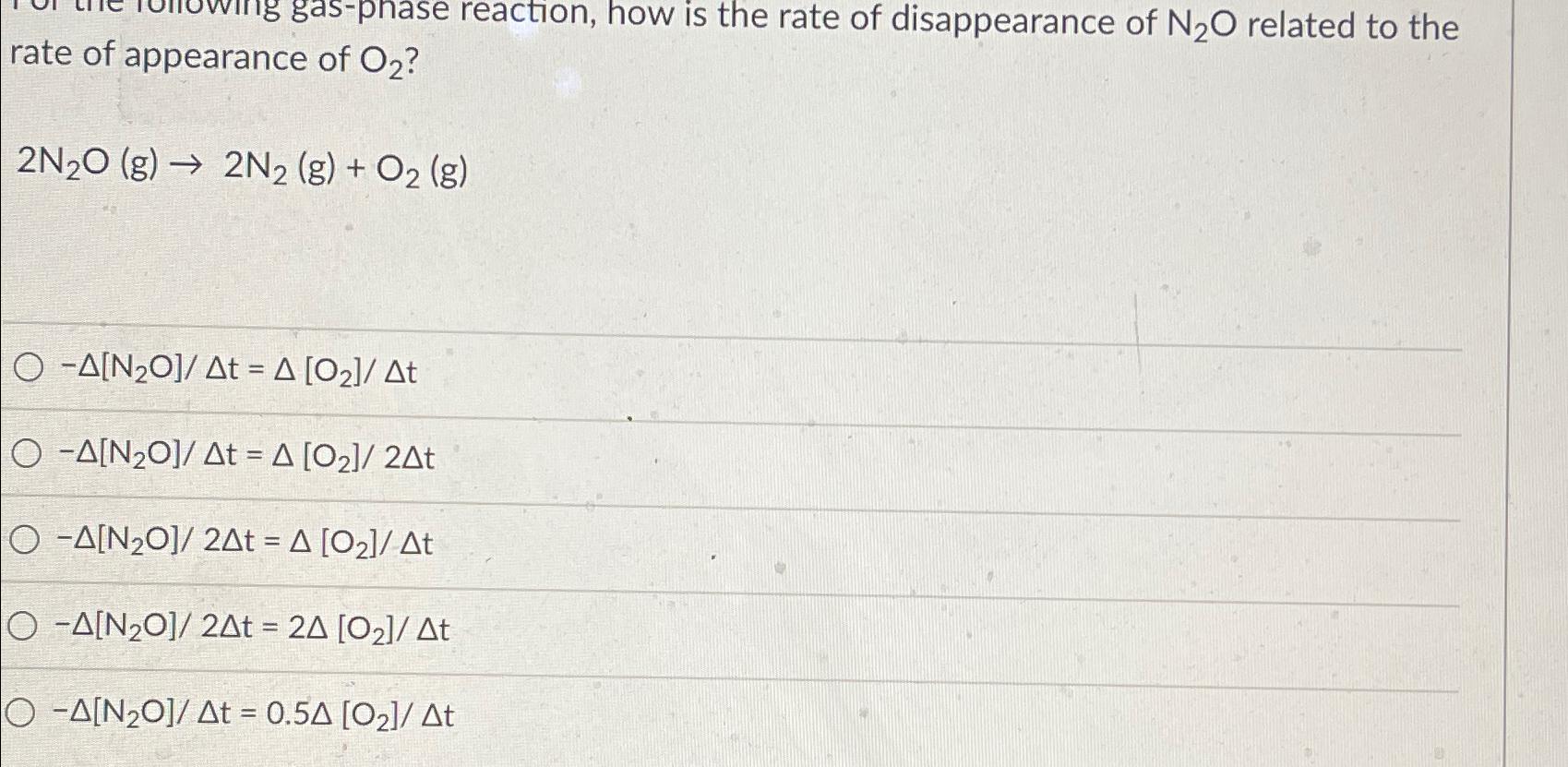 Solved rate of appearance of O_(2) | Chegg.com