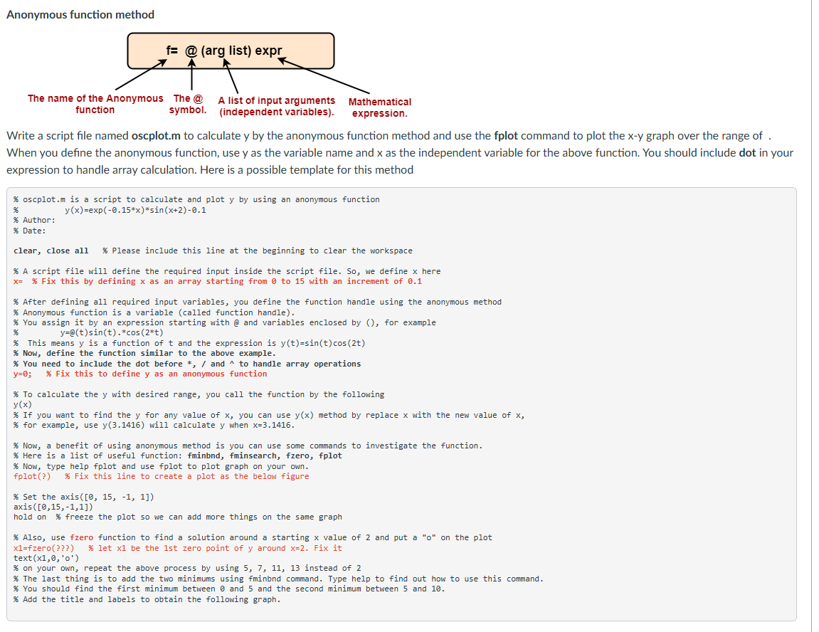 Solved Write a script file named oscplot.m to calculate y by | Chegg.com