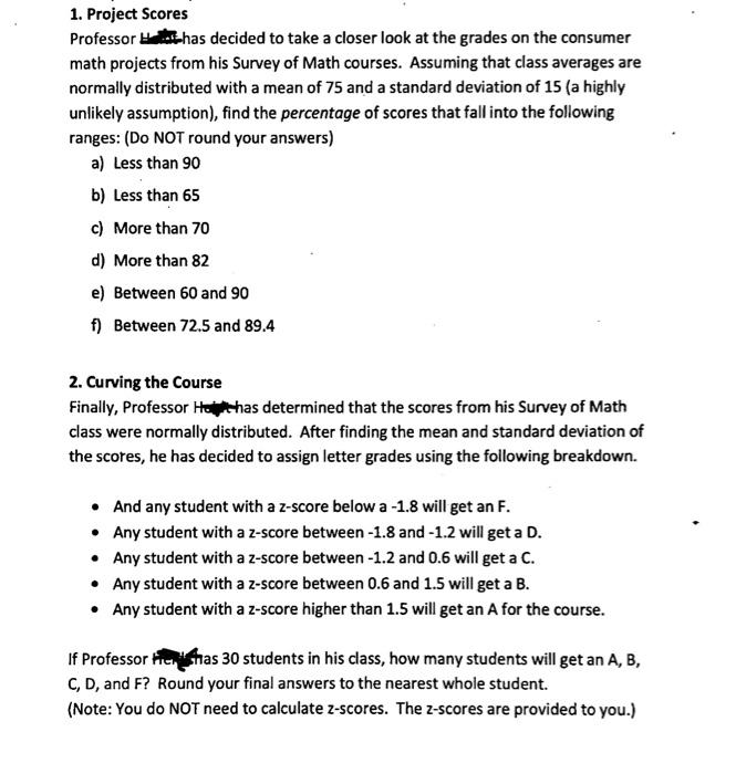 Solved 1. Project Scores math projects from his Survey of | Chegg.com