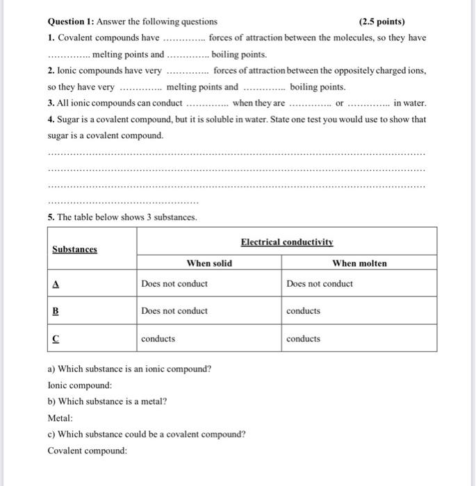 Solved Question 1: Answer the following questions (2.5 | Chegg.com
