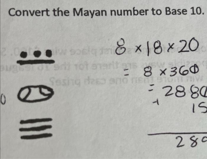 Solved Convert the Mayan number to Base 10. 8x18x20 In tot = | Chegg.com