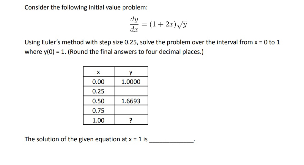 Solved Consider the following initial value | Chegg.com