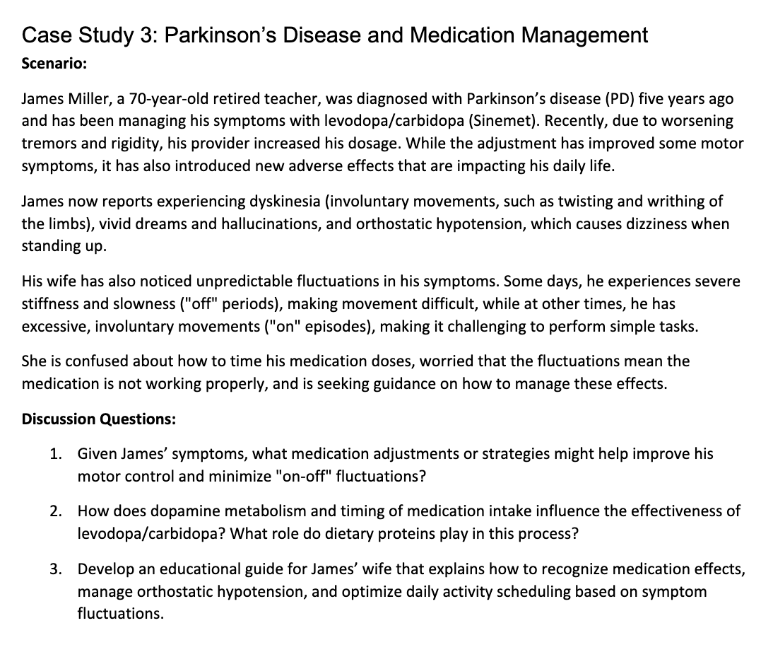 Solved Case Study 3: Parkinson's Disease and Medication | Chegg.com