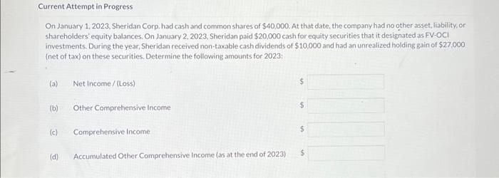 Solved On January 1, 2023, Sheridan Corp, had cash and | Chegg.com