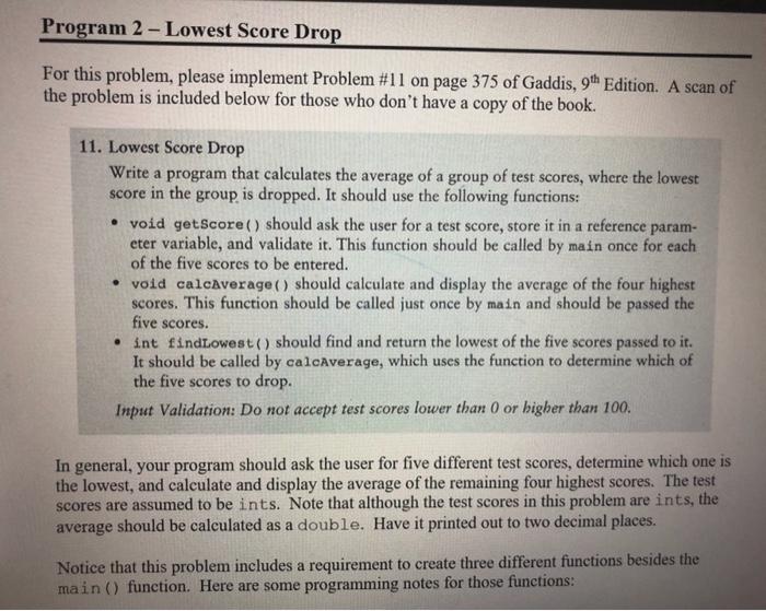 Solved Program 2 Lowest Score Drop For This Problem