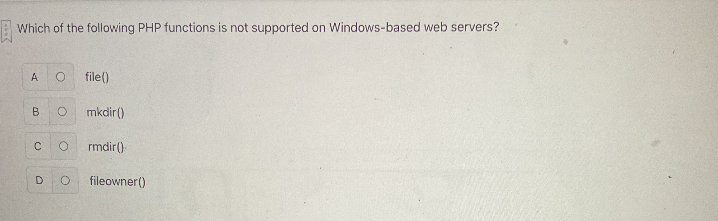 Solved Which of the following PHP functions is not supported | Chegg.com