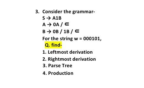 Solved Consider the grammar- S→A1BA→0A/ϵB→0B/1B/E For the | Chegg.com