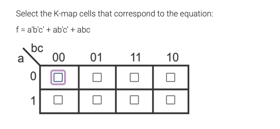 Solved Select the K-map cells that correspond to the | Chegg.com
