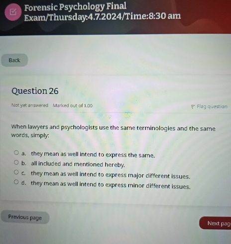 Solved ( ﻿Forensic Psychology Final | Chegg.com