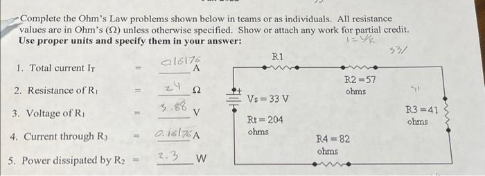 Solved Complete the Ohm's Law problems shown below in teams | Chegg.com