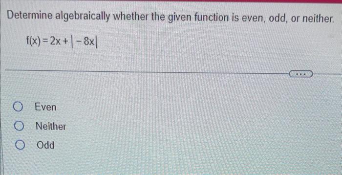 Solved Determine algebraically whether the given function is | Chegg.com