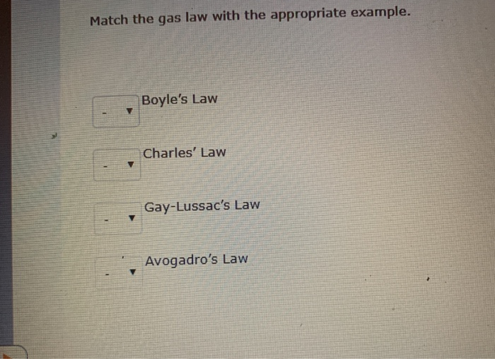 Solved Match the gas law with the appropriate example. | Chegg.com