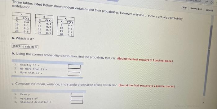 Solved Three tables listed below show random variables and | Chegg.com