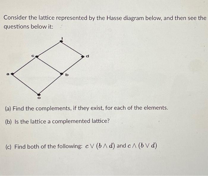 Solved Consider the lattice represented by the Hasse diagram | Chegg.com