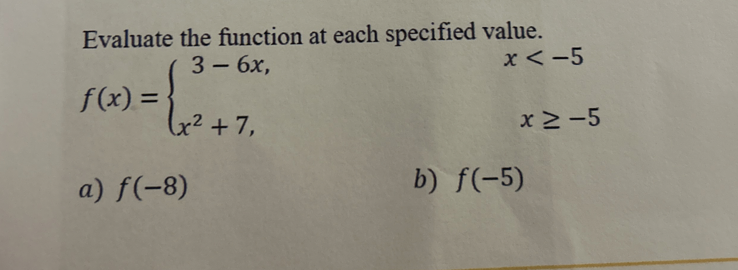 Solved Evaluate the function at each specified | Chegg.com