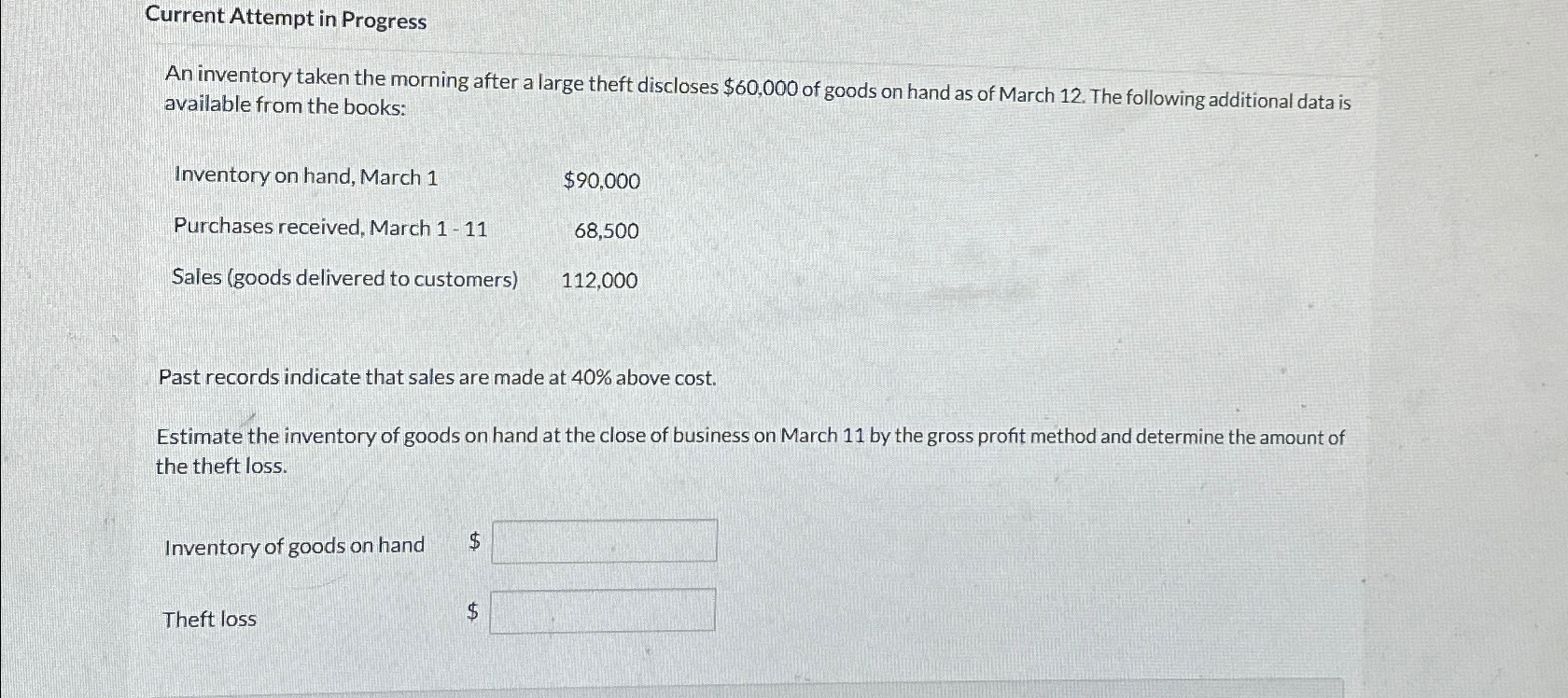 Solved Current Attempt in ProgressAn inventory taken the | Chegg.com