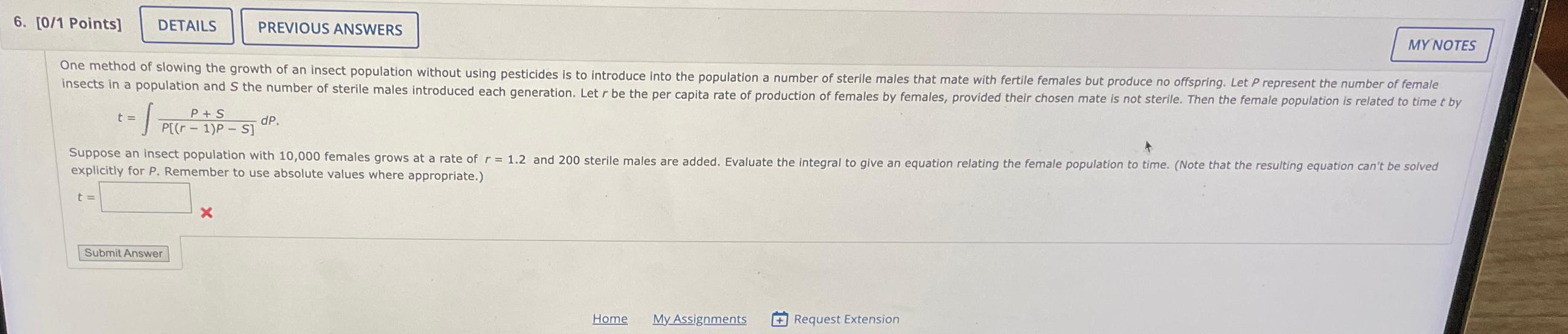 Solved [0/1 ﻿Points]MYNOTESt=∫﻿﻿P+SP[(r-1)P-S]dP.explicitly | Chegg.com