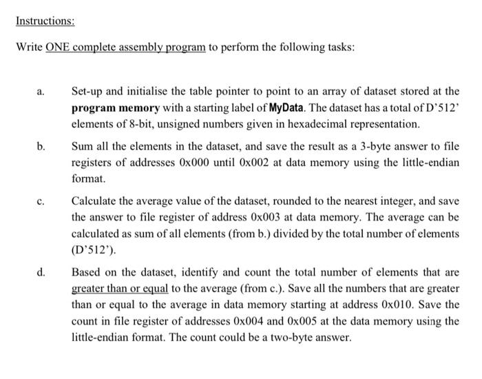 Instructions: Write ONE complete assembly program to | Chegg.com