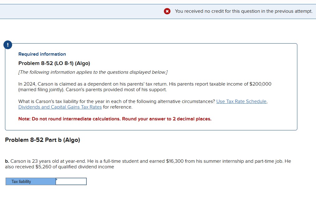 Solved !Required informationProblem 8-52 (LO 8-1) (Algo)[The | Chegg.com
