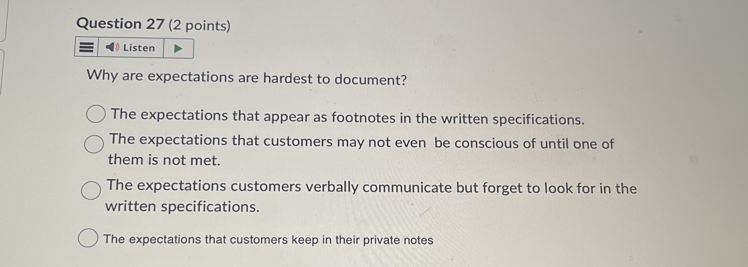 Solved Question 27 (2 ﻿points)Why are expectations are | Chegg.com