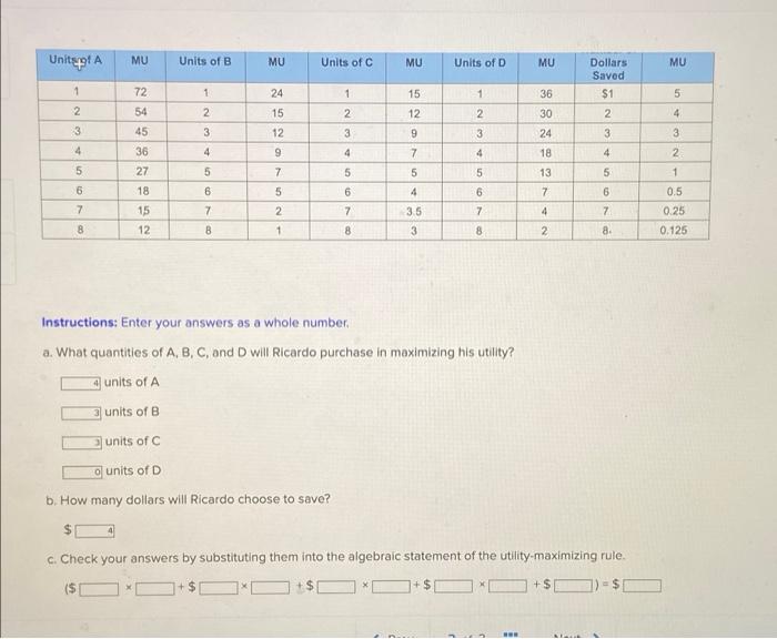 Solved 른 Units A ! MU Units of B MU Units of C MU Units of D | Chegg.com