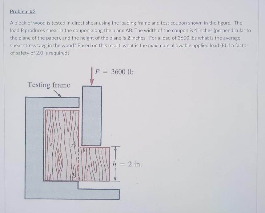 Solved Problem #2 A block of wood is tested in direct shear | Chegg.com