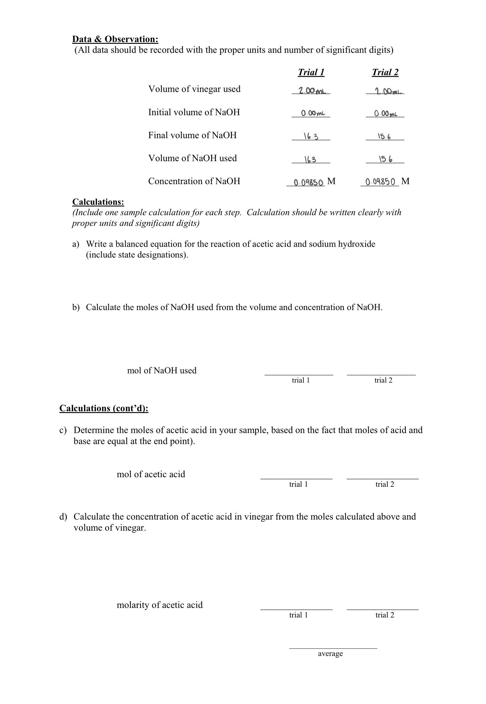 Solved Data & Observation:(All data should be recorded with | Chegg.com