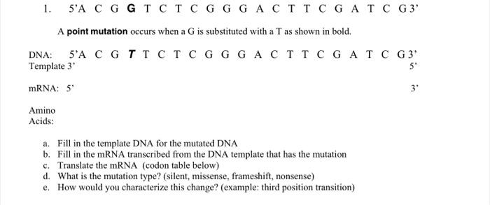 Solved A point mutation occurs when a G is substituted with | Chegg.com