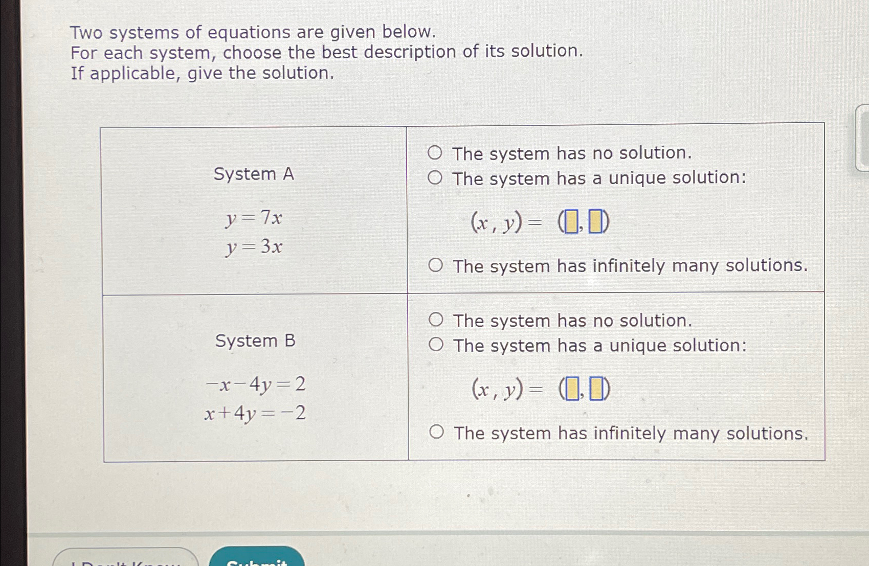 Solved Two systems of equations are given below.For each | Chegg.com