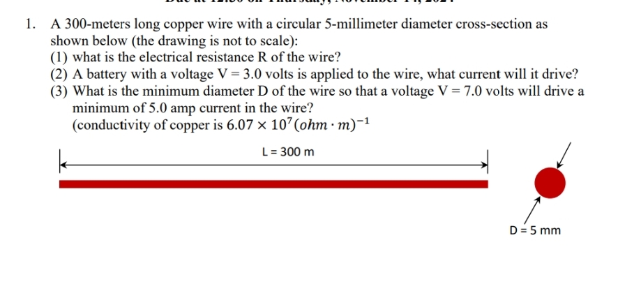 Solved by an EXPERT A 300-meters long copper wire with a circular ...