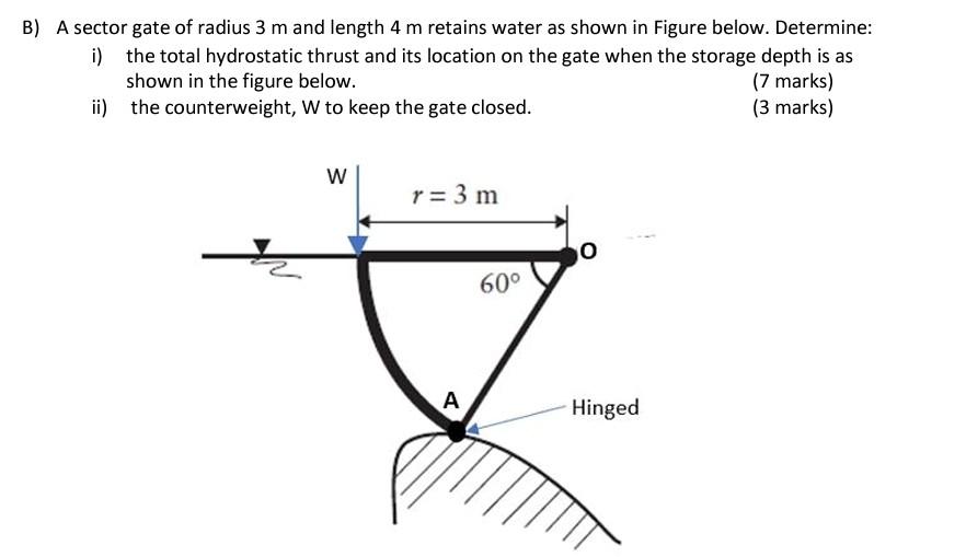 Solved B) A sector gate of radius 3 m and length 4 m retains | Chegg.com