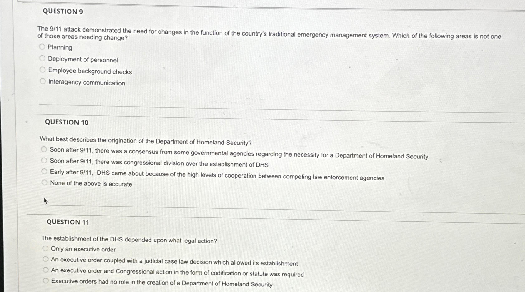 Solved QUESTION 9The 9/11 ﻿attack demonstrated the need for | Chegg.com